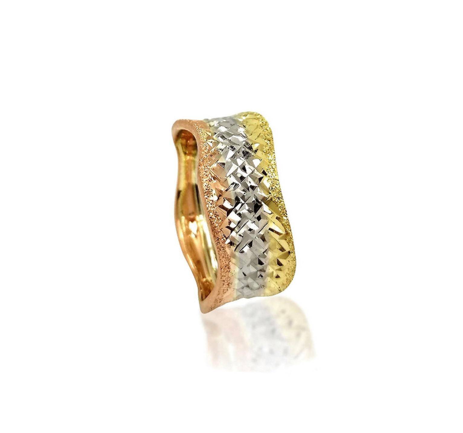 Three colors Wedding Ring №c300 Band Wavy Lines Gold - Atlantis Gold