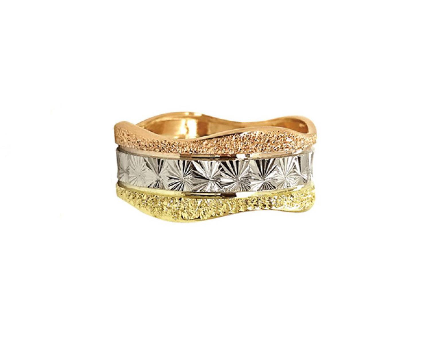 Three colors Wedding Ring №c306 Band Wavy Lines Gold - Atlantis Gold