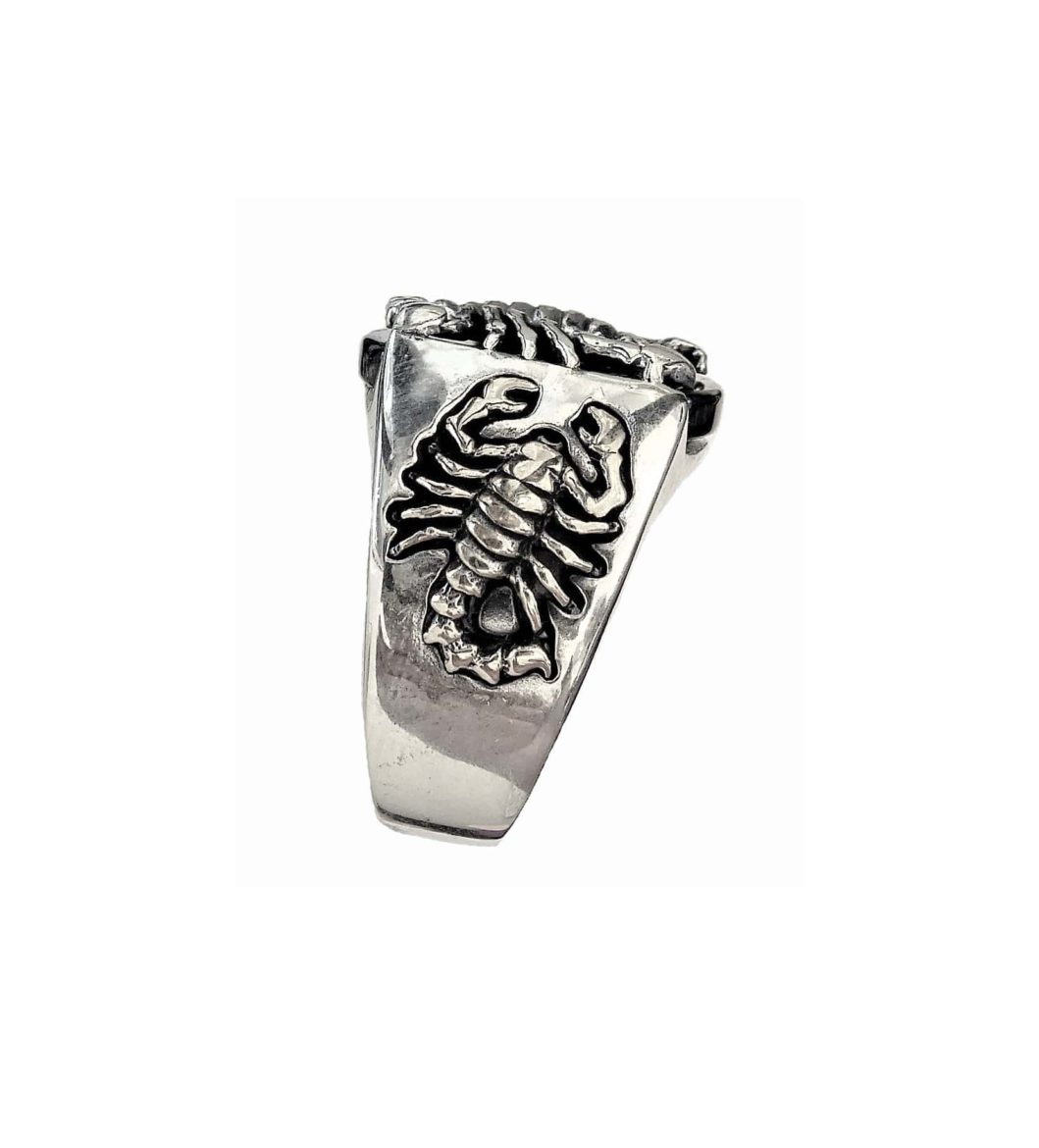 Signet ring men Scorpions and black stone M44 silver 925 - Atlantis Gold